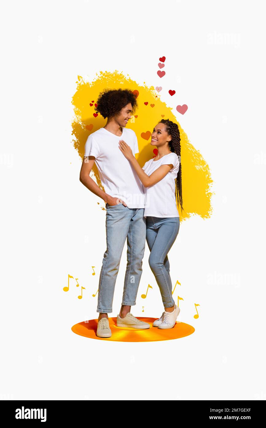 Composite collage photo of two young people wear white t-shirt hug ...