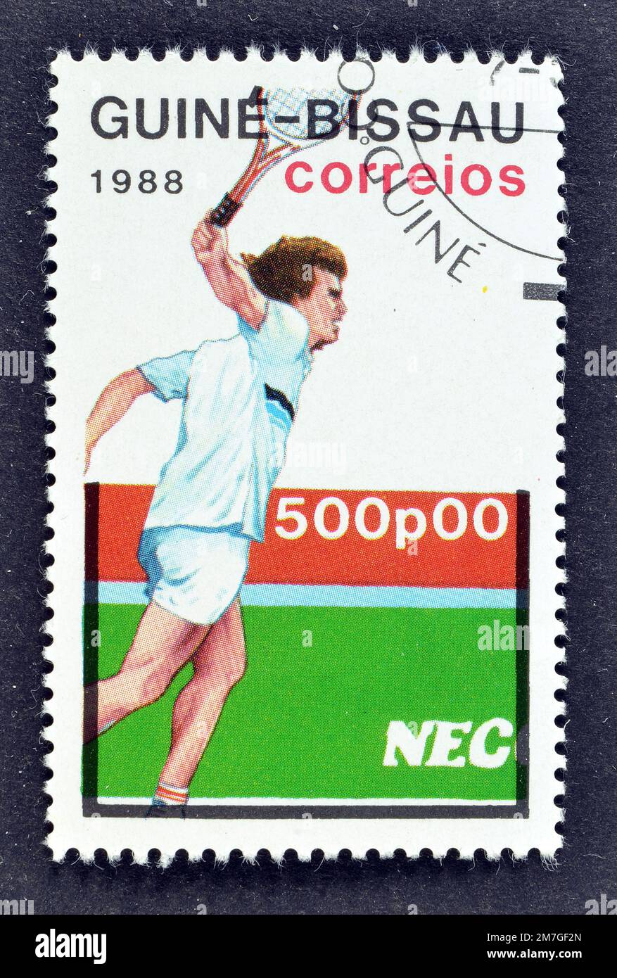 Cancelled postage stamp printed by Guinea Bissau, that shows Tennis ...