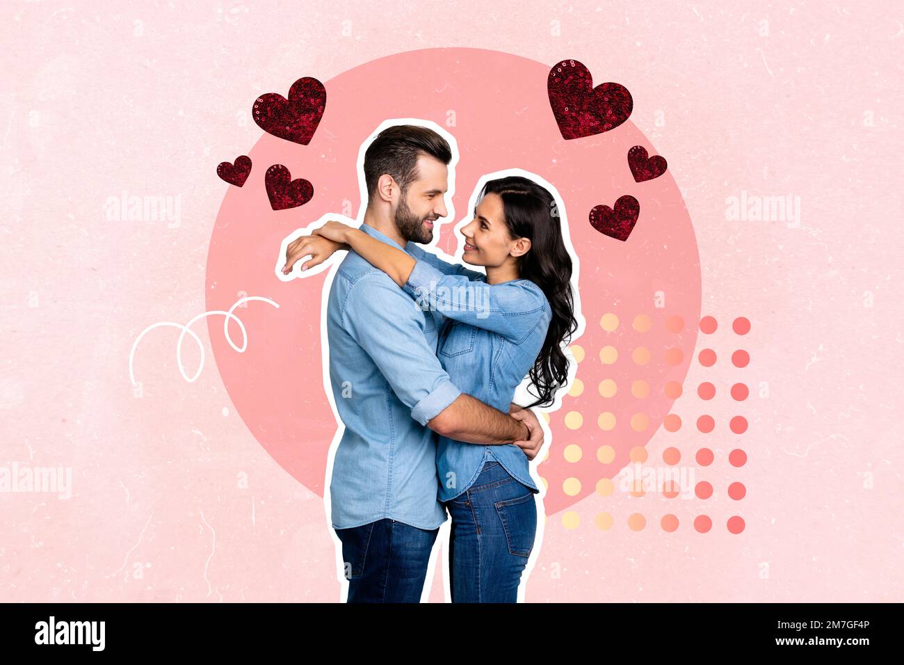 Creative collage picture of two peaceful lovely people cuddle painted ...