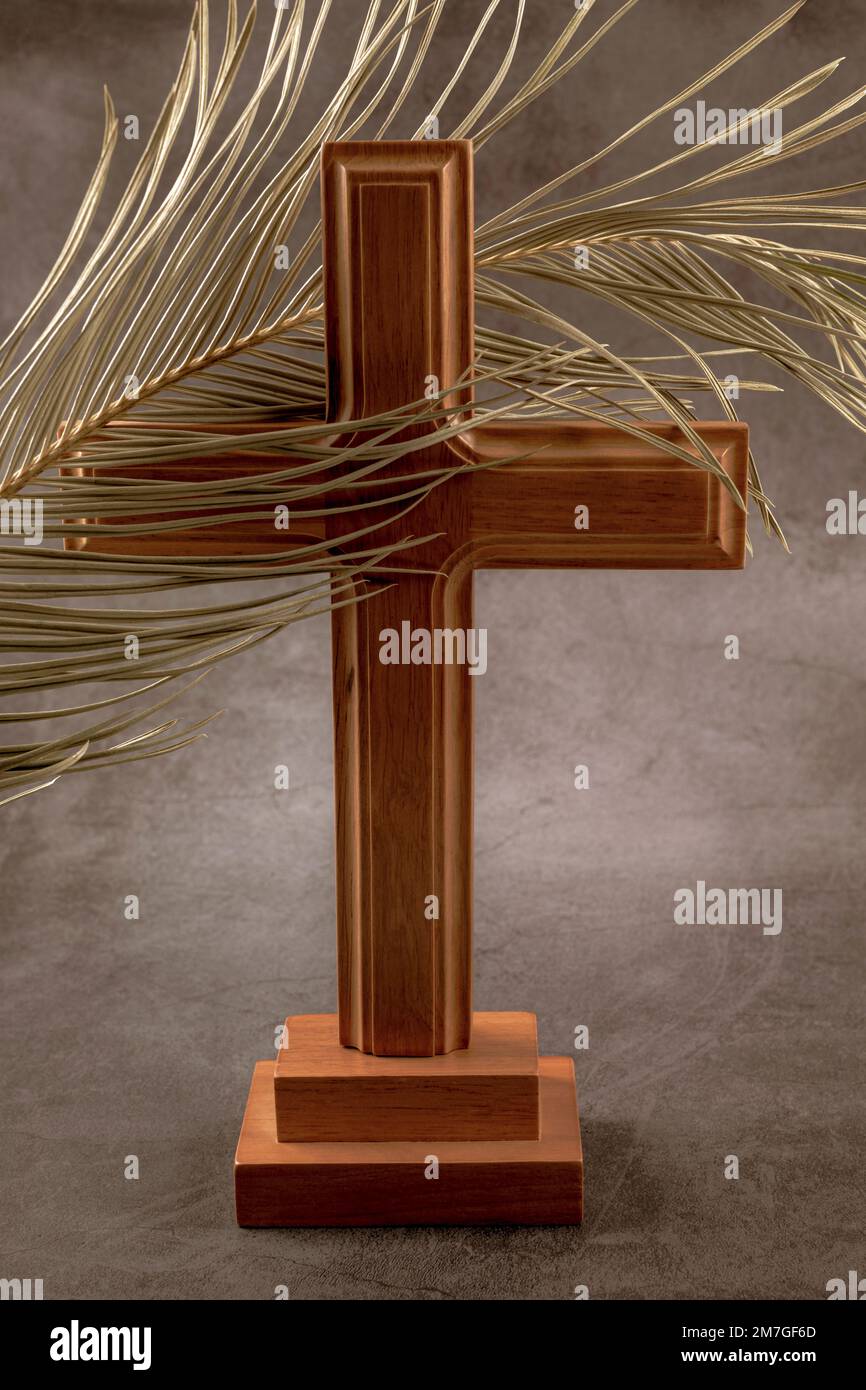 Catholic Cross with palm leaf. Ash Wednesday, Lent season, Holy Week ...