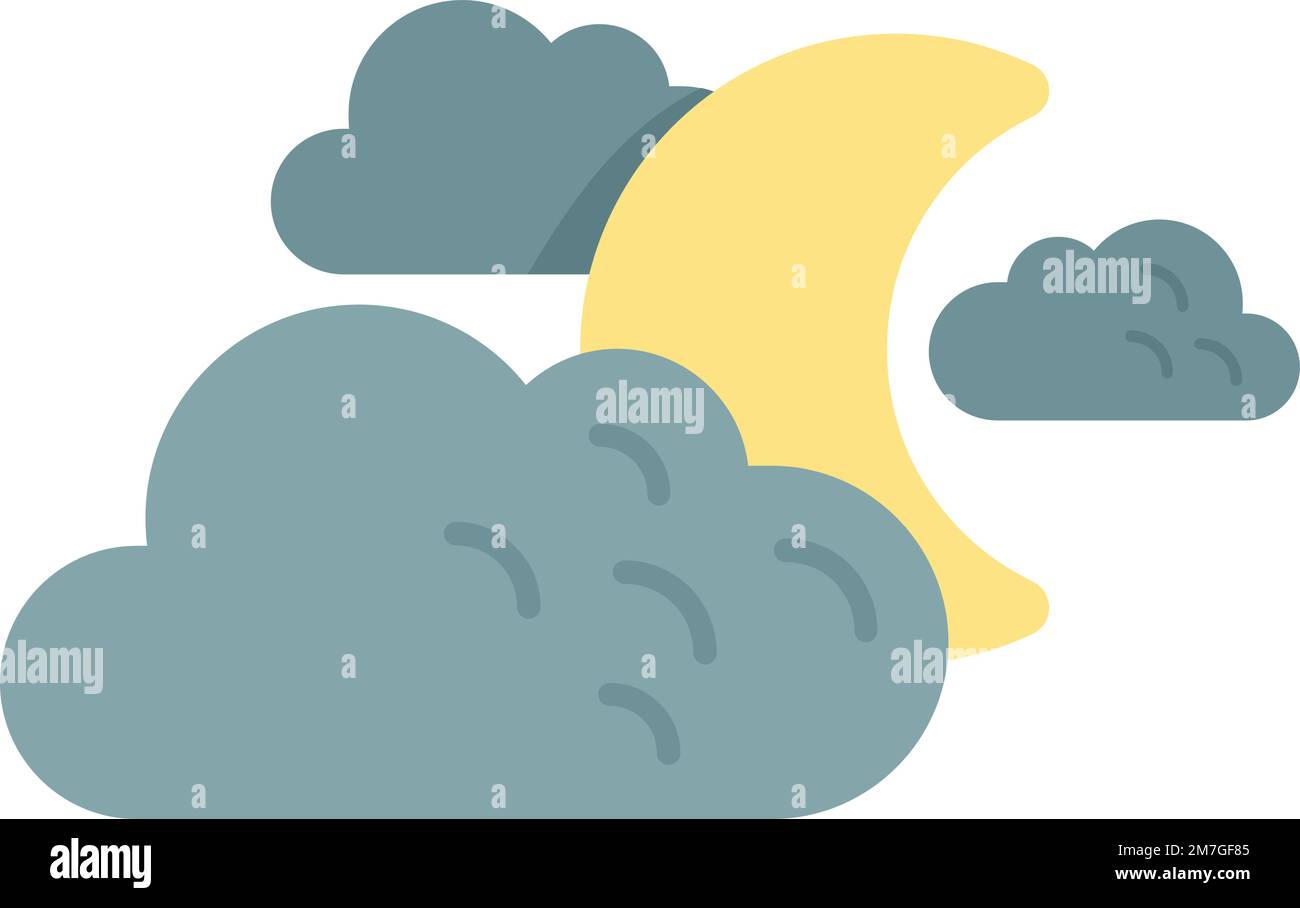 Night moon sky icon flat vector. Weather cloud. Meteo rainy isolated ...