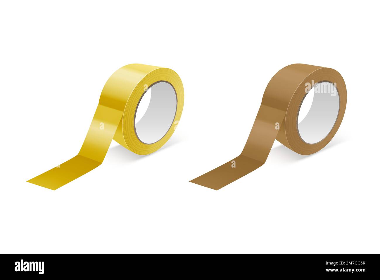 Vector 3d Realistic Glossy Yellow and Brown Tape Roll Icon Set, Mock-up ...
