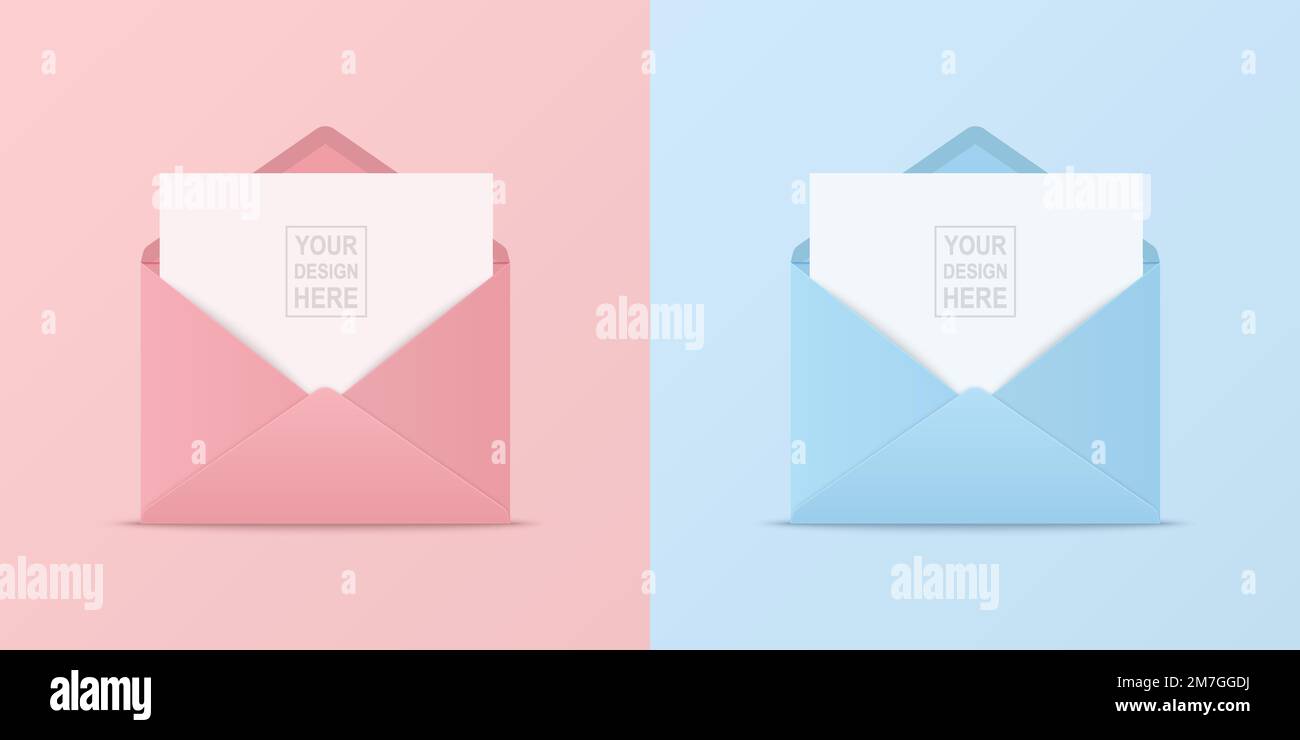 Vector 3d Realistic Closed, Opened Pink and Blue Envelope Set Icon ...