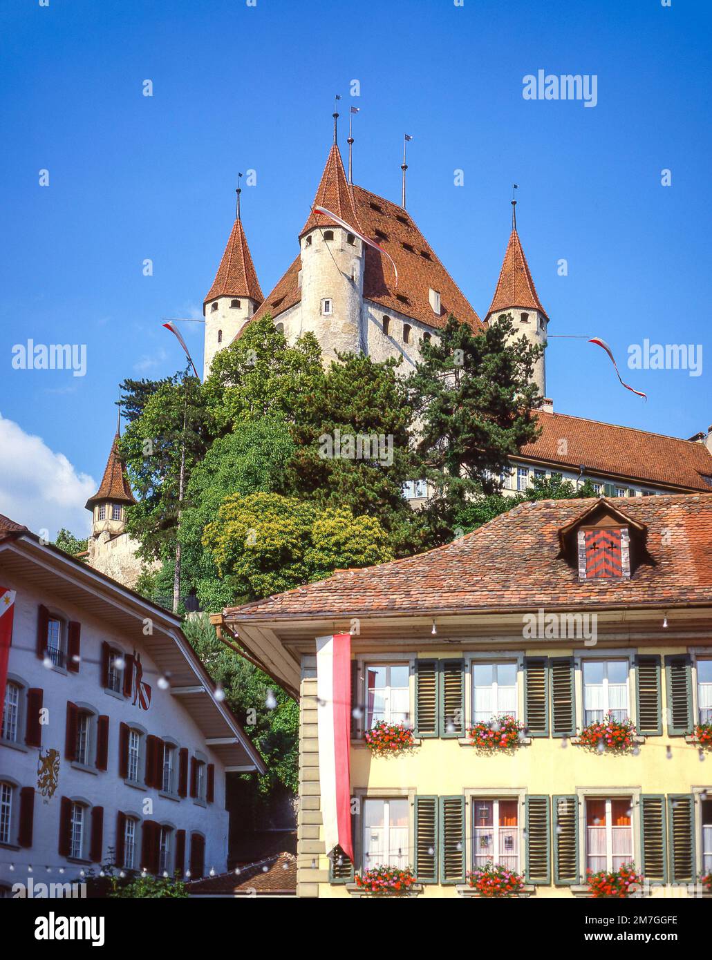 Castle Thun over City Hall Square, Thun (Thoune), Bern, Switzerland ...