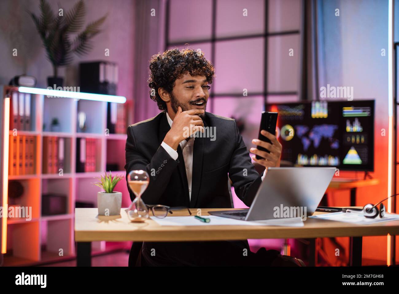 Handsome young concentrated hardworking bearded businessman, it ...