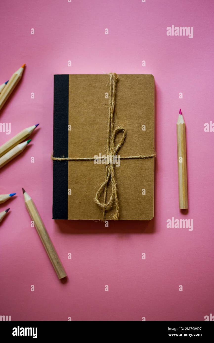 Cardboard notepad for notes tied with sacking rope bow flatly Wooden ...