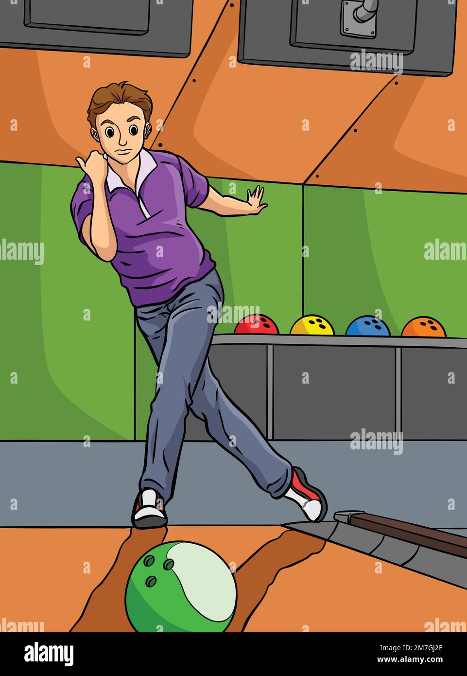 Bowling Sports Colored Cartoon Illustration Stock Vector Image & Art ...