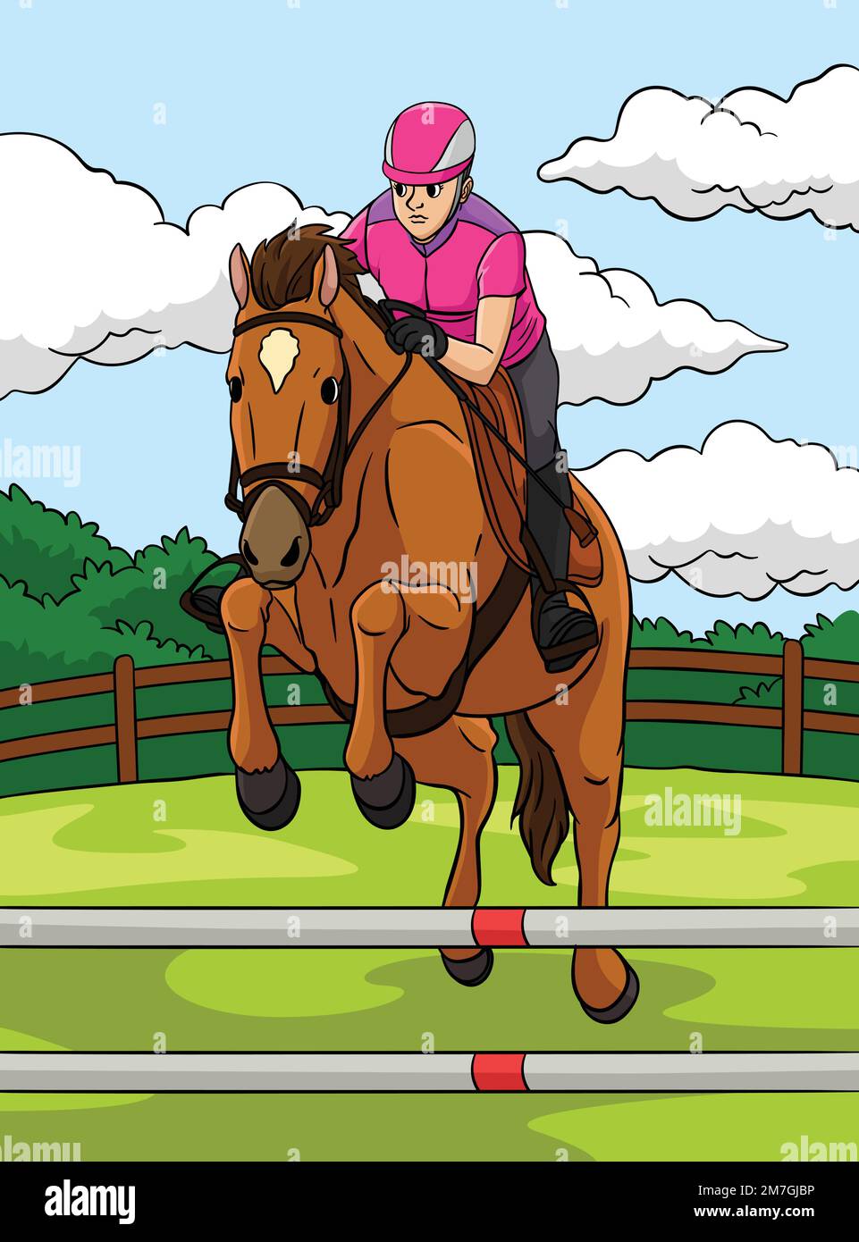 Show Jumping Colored Cartoon Illustration Stock Vector Image & Art - Alamy