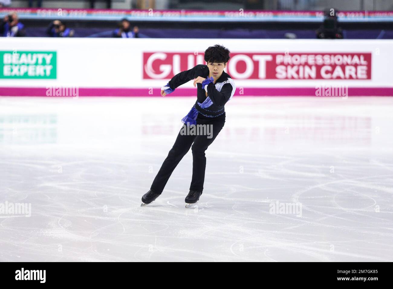 Shun Sato(JPN) performs during the MEN SHORT PROGRAM of the ISU Grand ...