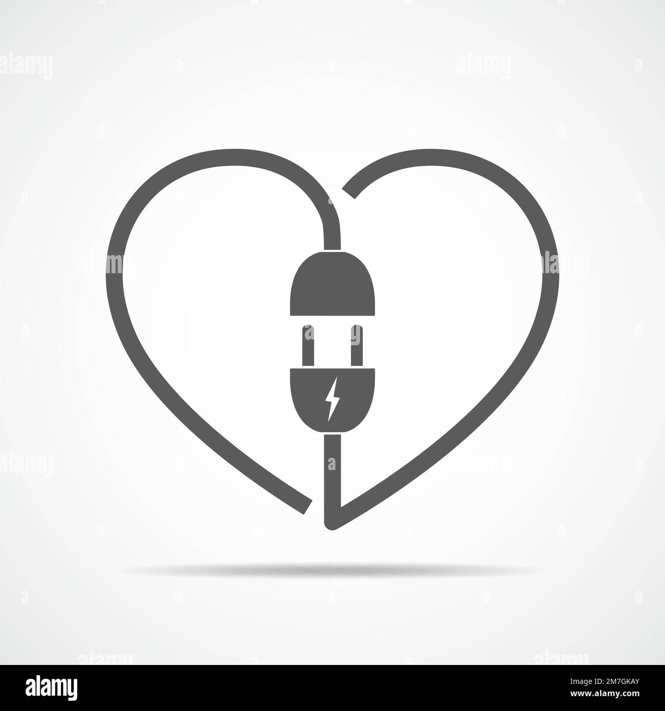Electric cable, plug and socket in the form of the heart. Vector ...