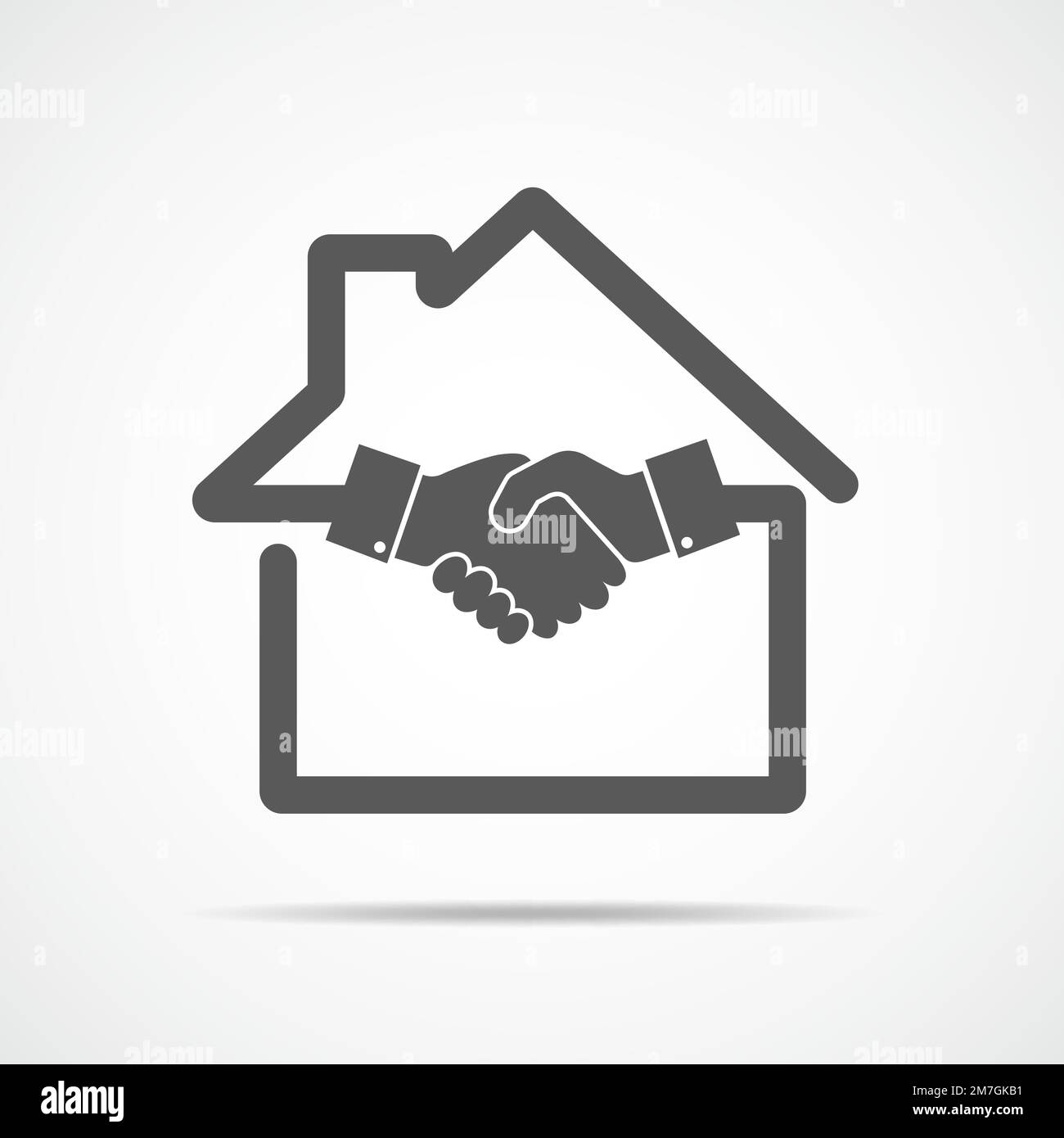 The outline of the house with handshake icon, isolated on light ...