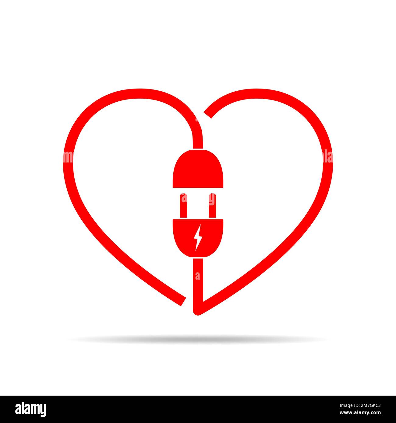 Electric cable, plug and socket in the form of the heart. Vector ...