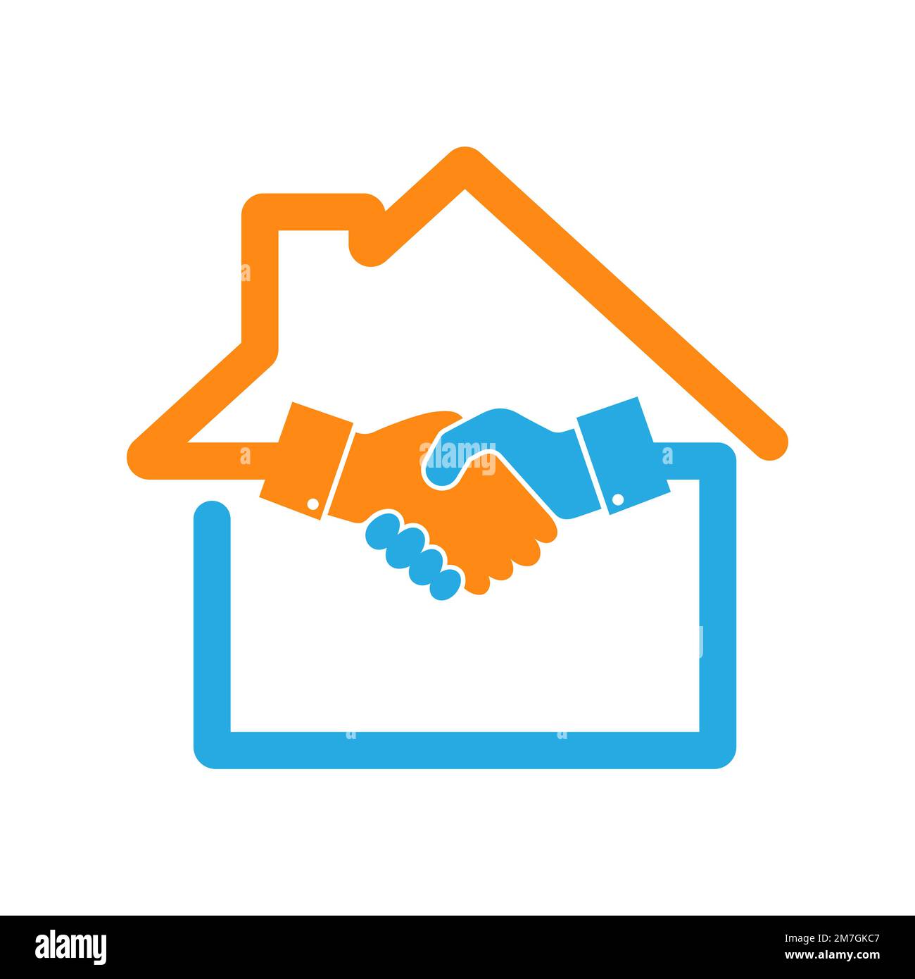 The outline of the house with handshake icon, isolated on white ...