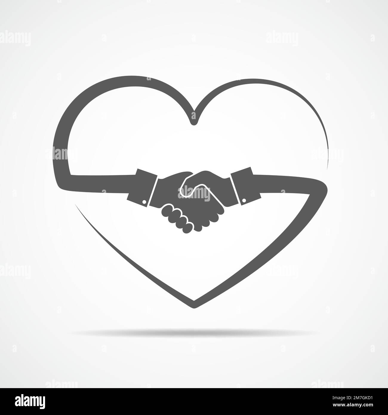 Abstract handshake icon. Handshake sign inside in the heart, on light ...