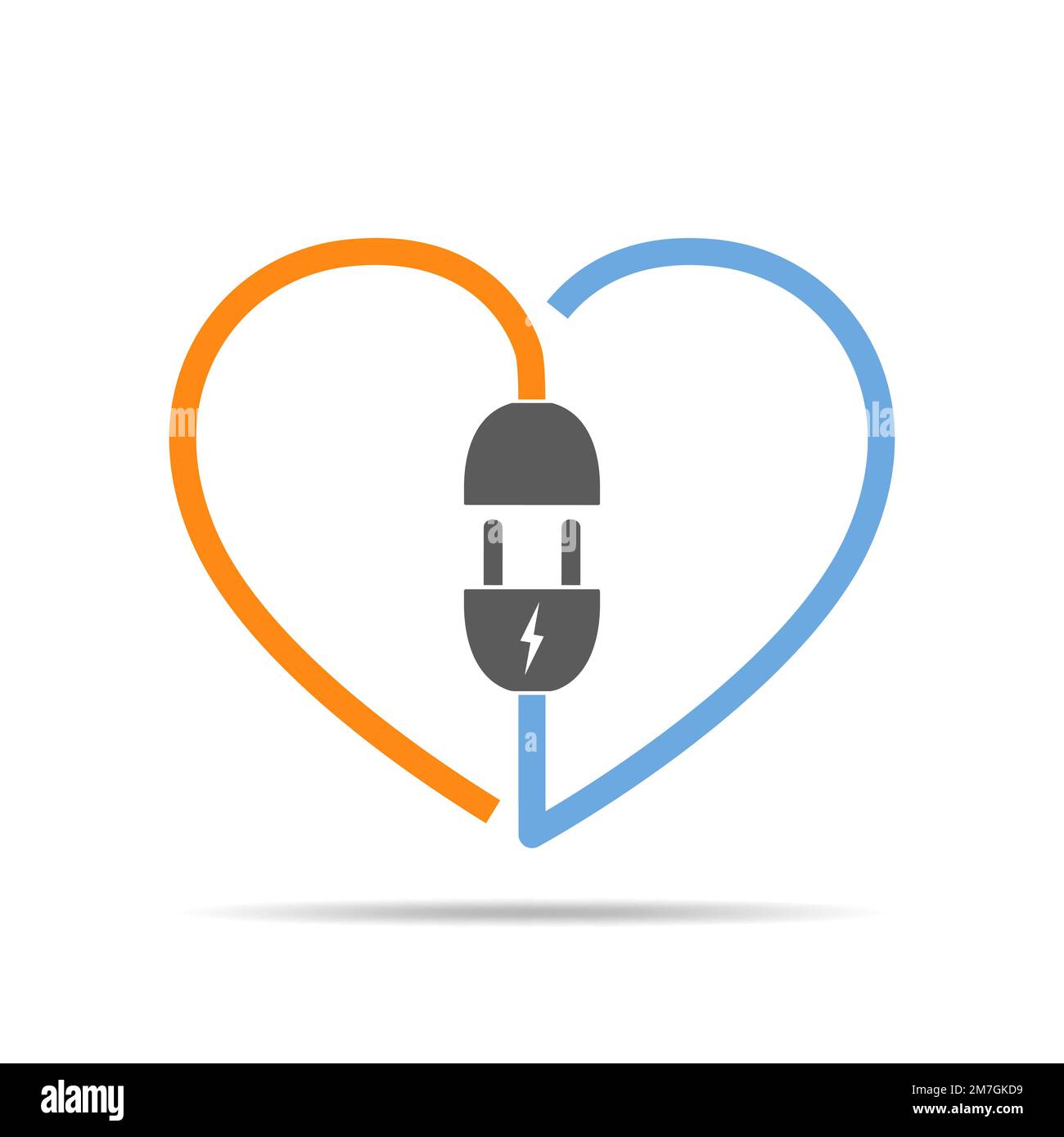 Electric cable, plug and socket in the form of the heart. Vector ...