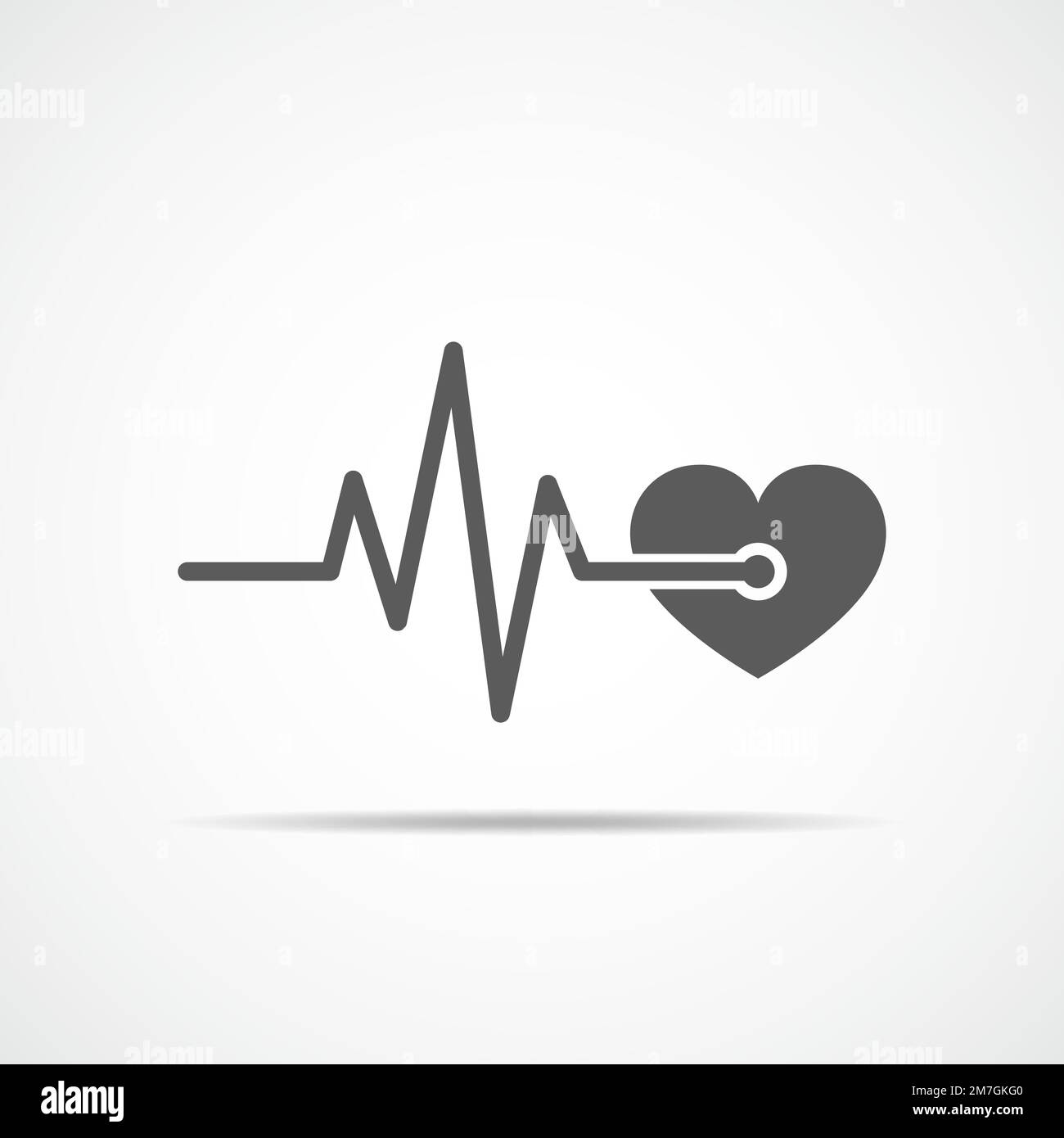 Gray heart icon with sign heartbeat. Vector illustration. Heart in flat ...