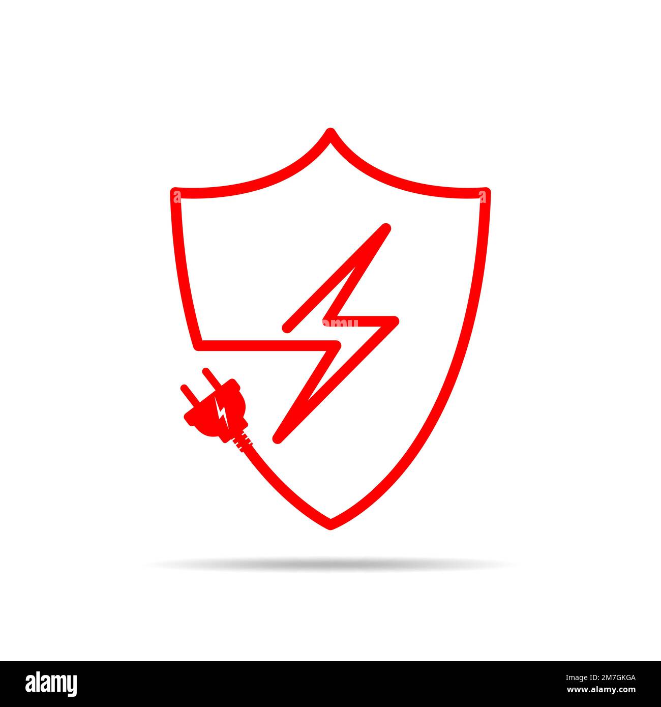 Shield icon with lightning and wire plug in linear style, isolated ...