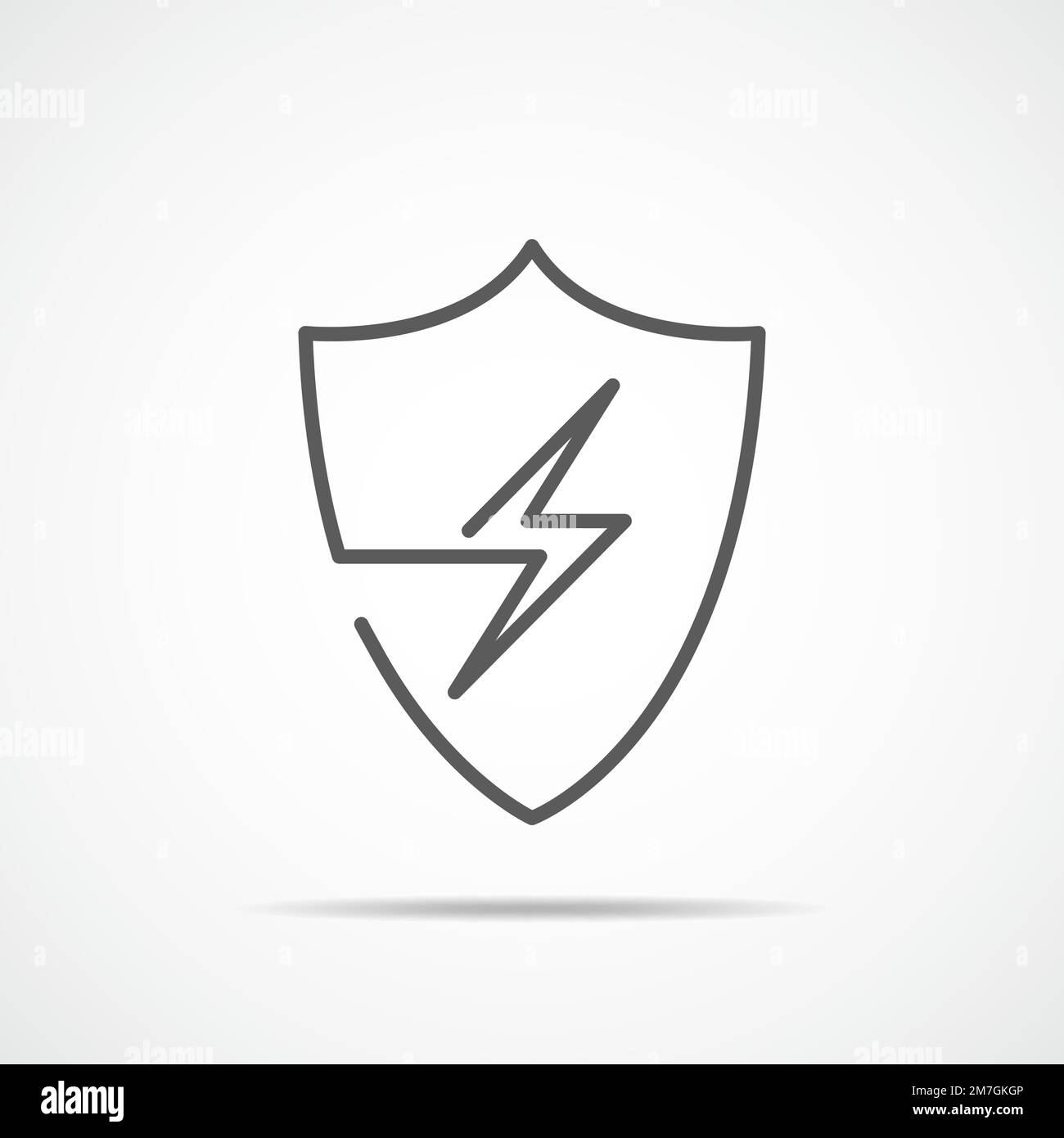 Shield icon with lightning in linear style, isolated. Vector ...