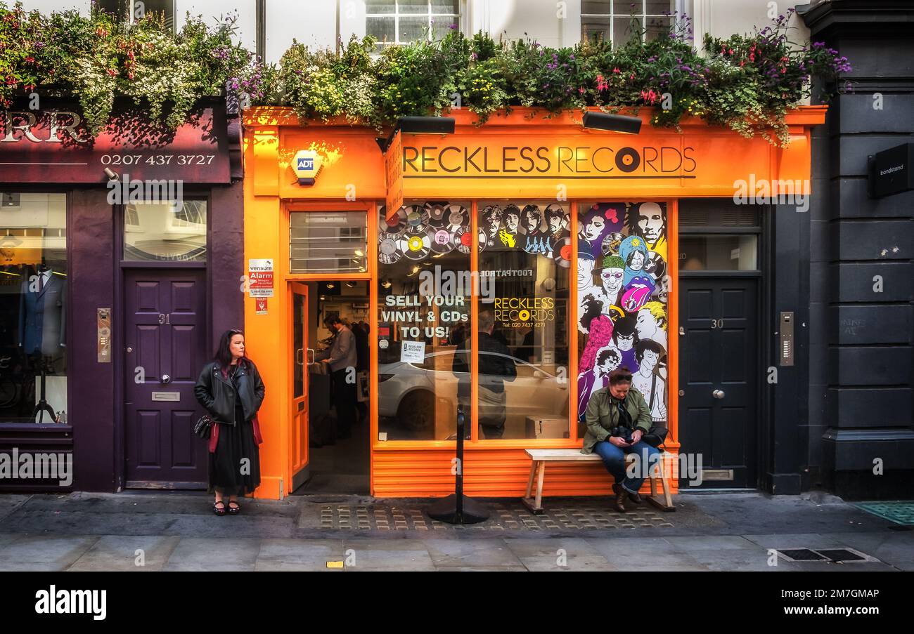London, UK, Sept 2022, view of Reckless Records, an independent record shop in Berwick street ...