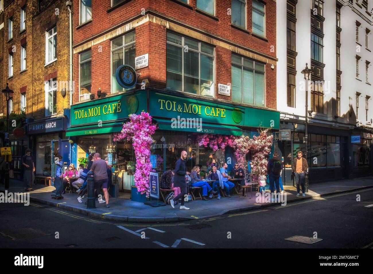 London, UK, Sept 2022, view of Toi and Moi cafe decorated facade, a ...