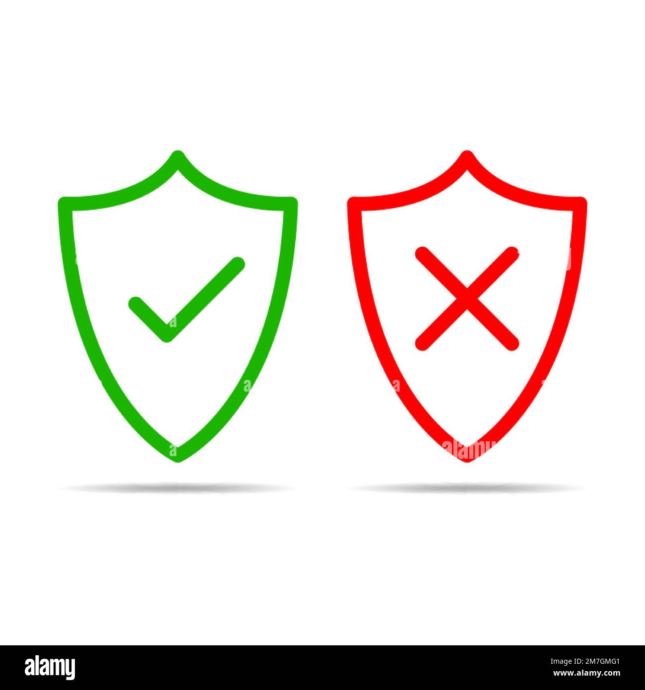 Shields with check mark and cross in flat design, isolated on white ...