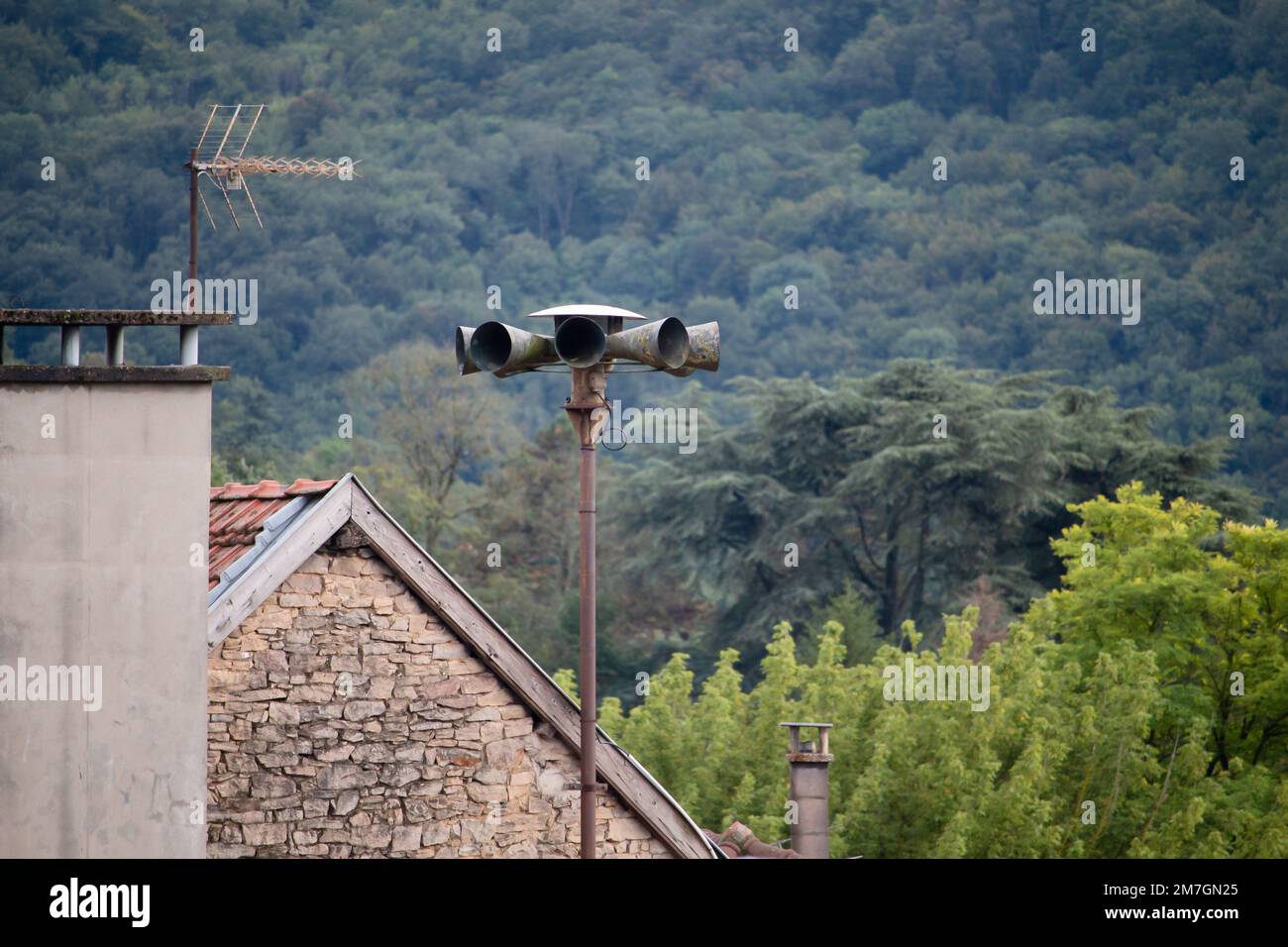 Air Raid Siren Test in small French town - Cremieu Stock Photo - Alamy