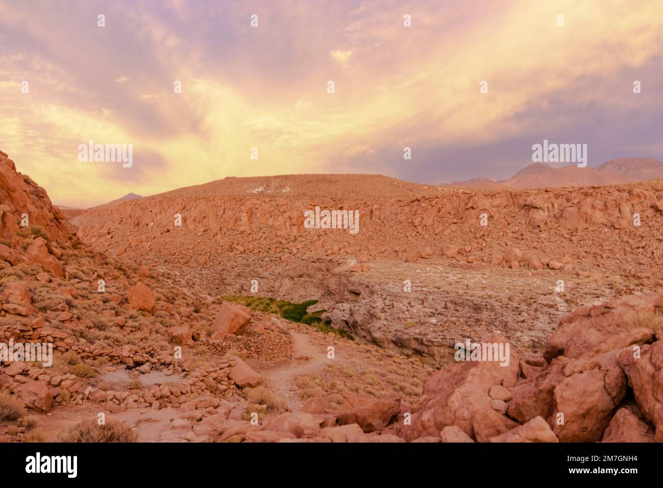 Pimk sunset in Atacama desert in Chile, the dryest desert in the world ...