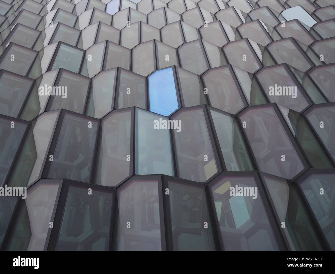 Detail of the glass facade, Harpa Concert Hall, architect Henning ...