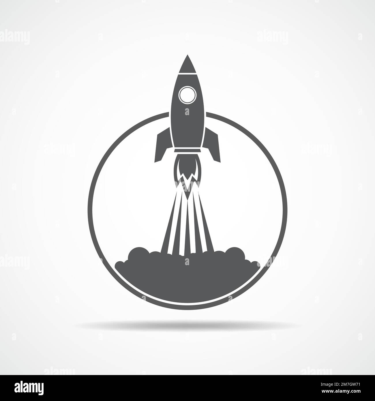 Gray rocket icon in flat design. Simple rocket icon, isolated on light ...