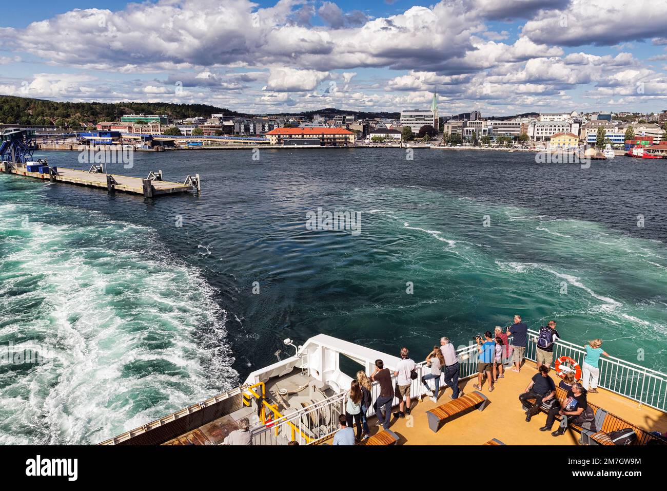 Departure of the ferry to Hirtshals, passengers enjoy view of ...