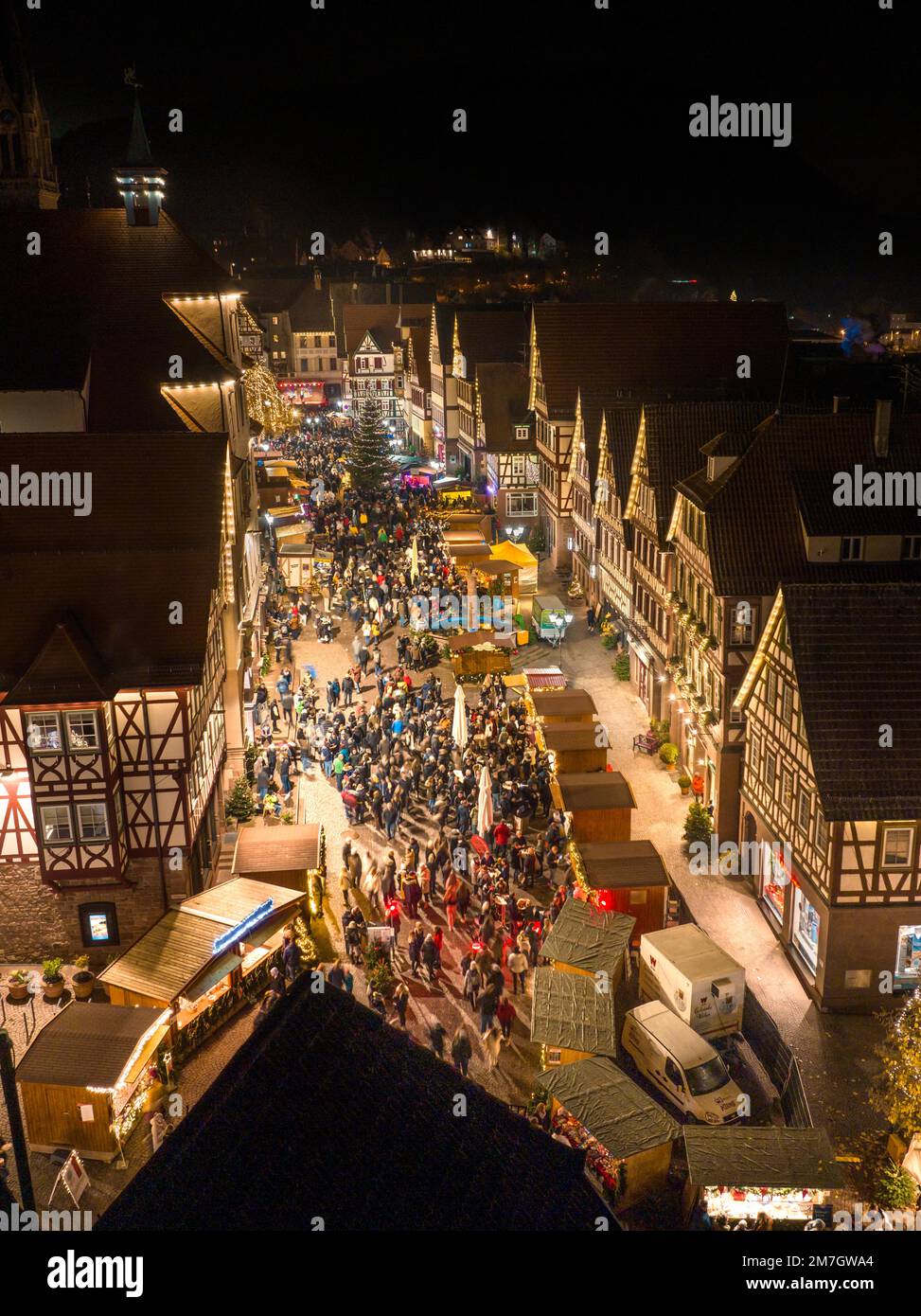 Aerial view of the Christmas market at night, Calw, Germany Stock Photo ...