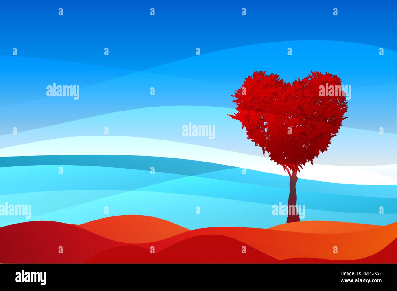 Tree in the shape of heart, valentines day background, vector fantasy ...