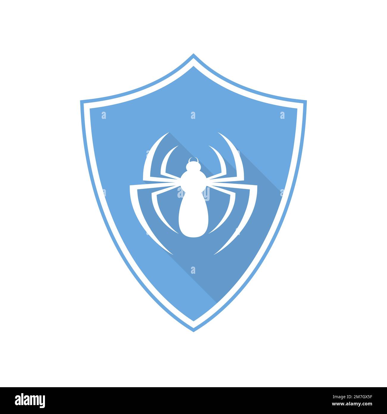 Blue shield with spider icon in flat design. Vector illustration ...