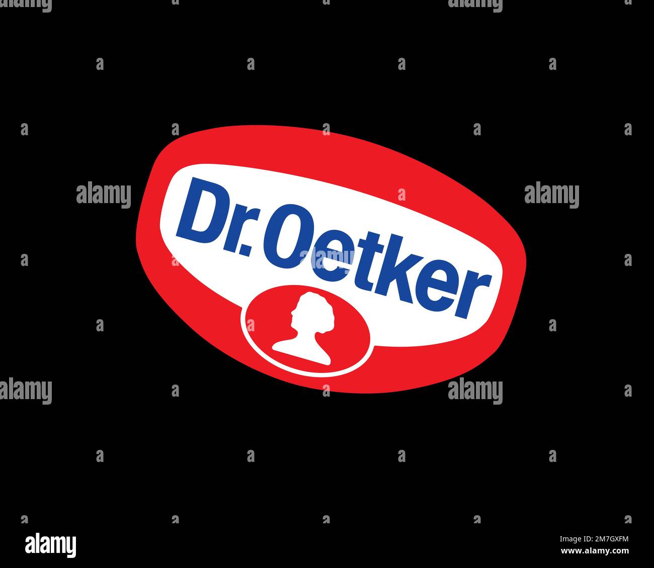 Dr. Oetker, rotated logo, black background B Stock Photo - Alamy