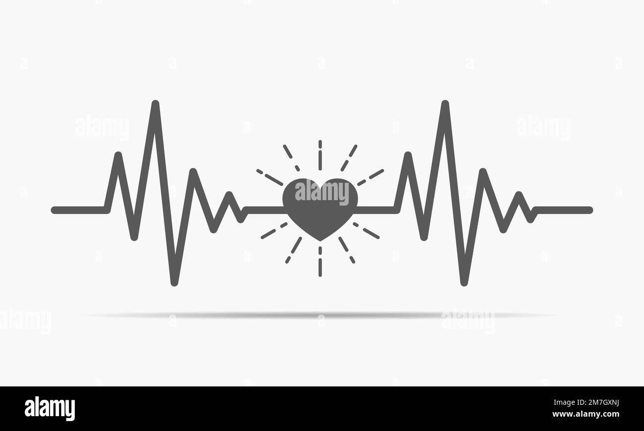 Gray heart icon with sign heartbeat. Vector illustration. Heart in flat ...