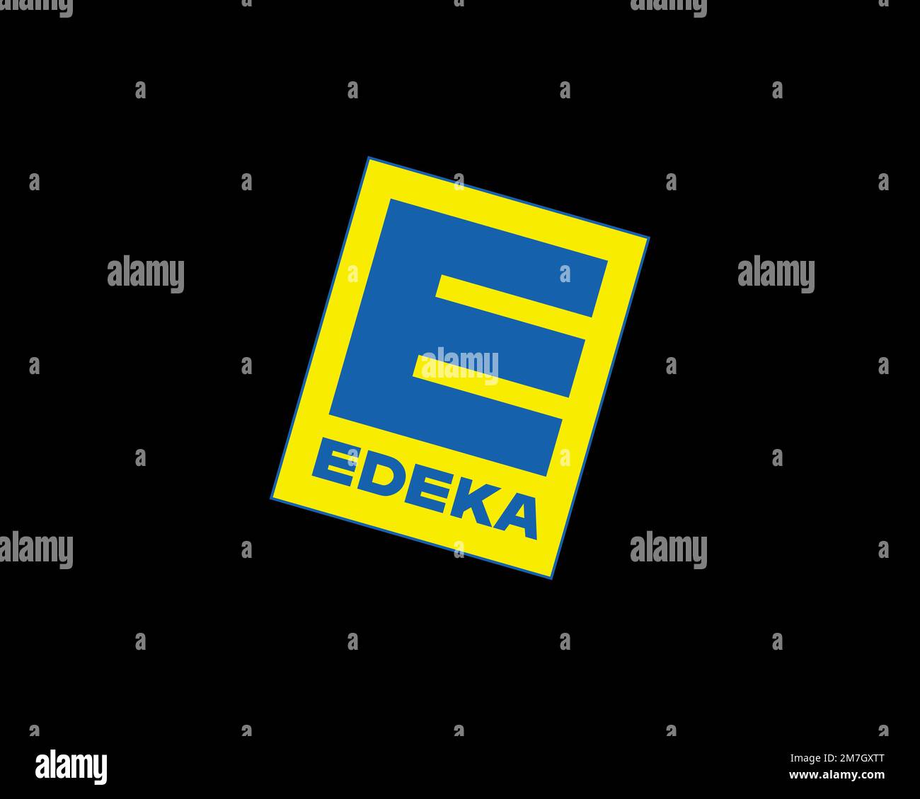 Edeka, rotated logo, black background B Stock Photo - Alamy