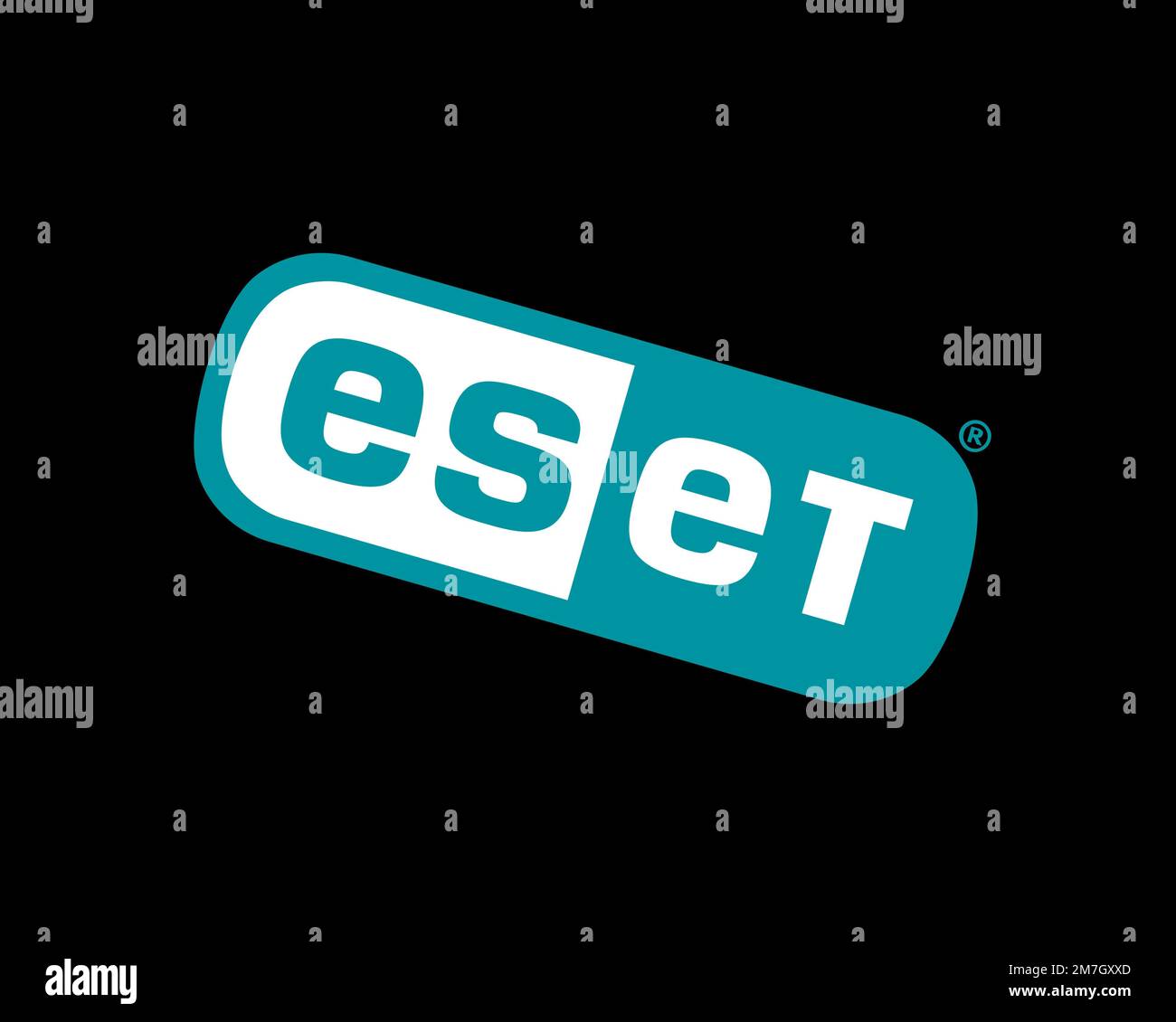 ESET, rotated logo, black background B Stock Photo - Alamy