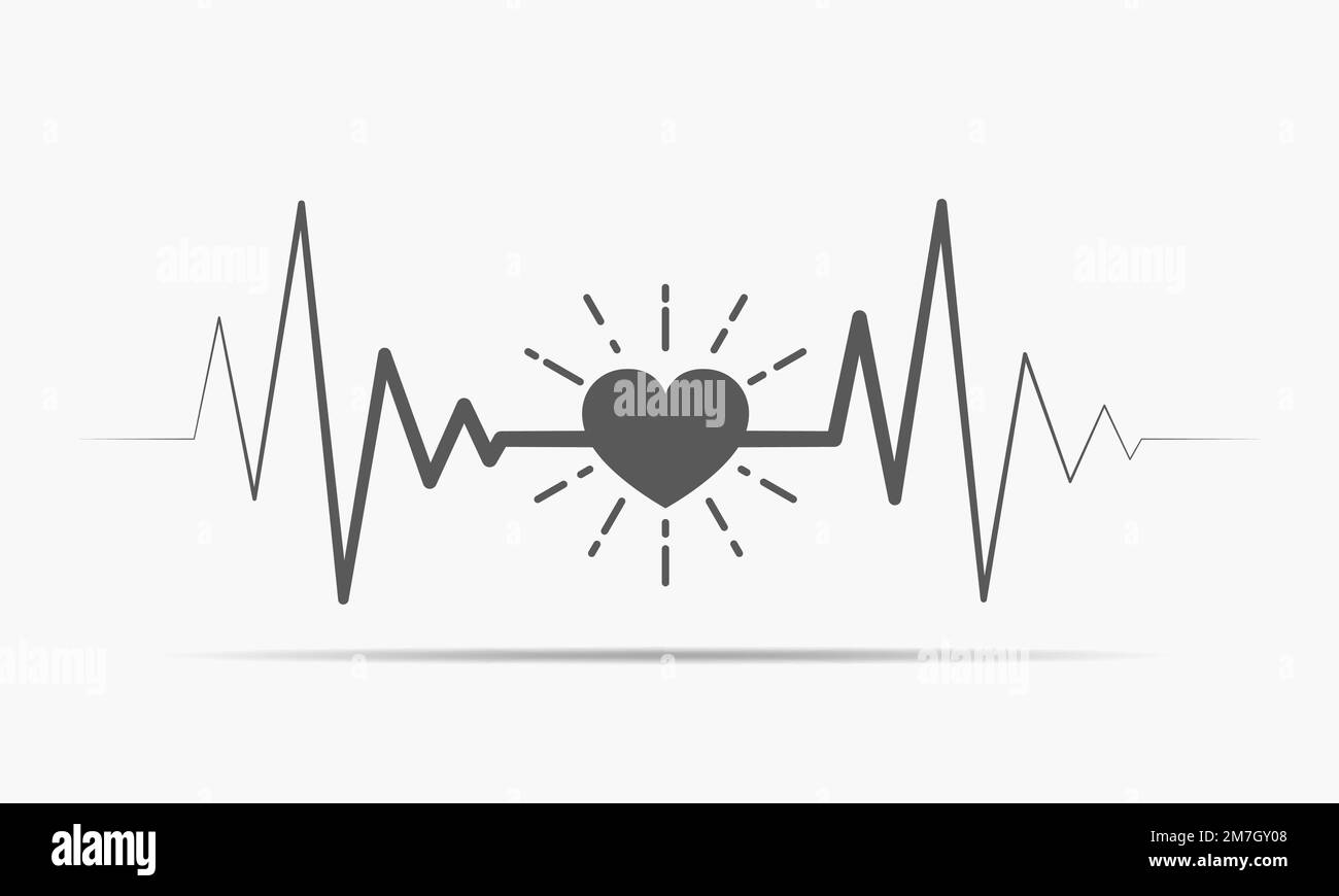 Gray heart icon with sign heartbeat. Vector illustration. Heart in flat ...