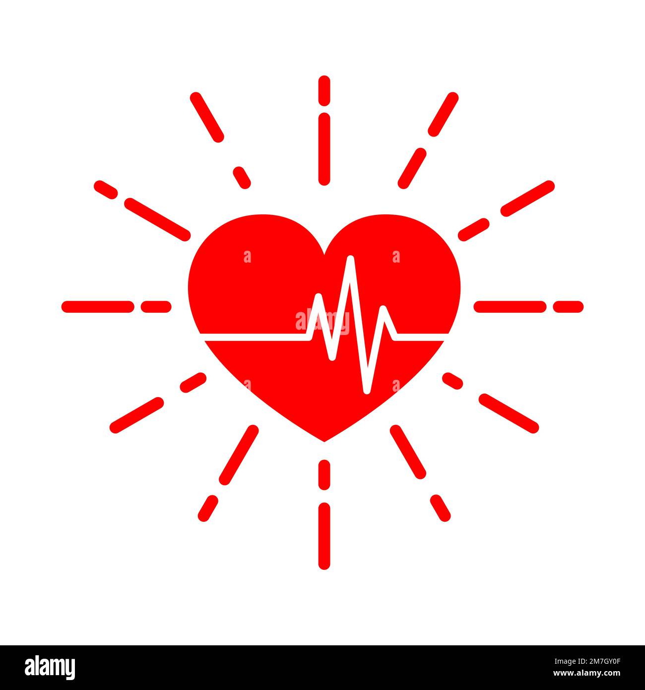 Red heart icon with sign heartbeat. Vector illustration. Heart in flat ...
