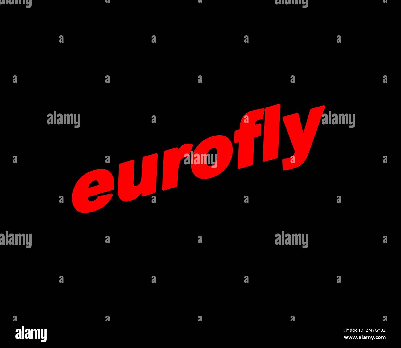 Eurofly, rotated logo, black background Stock Photo - Alamy