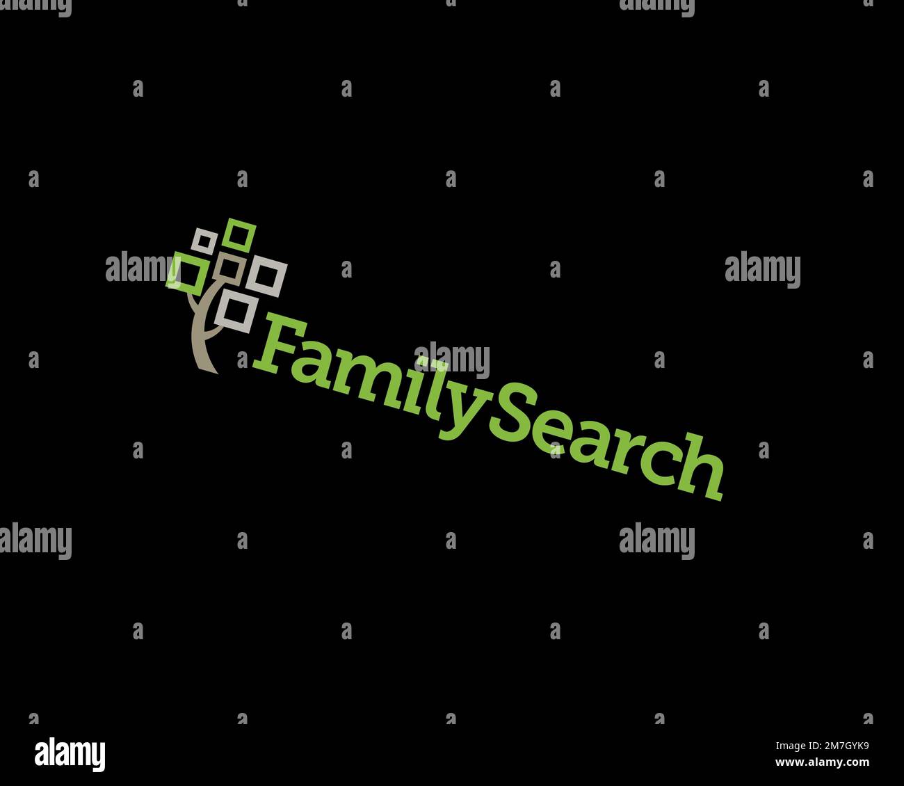FamilySearch, rotated logo, black background B Stock Photo - Alamy