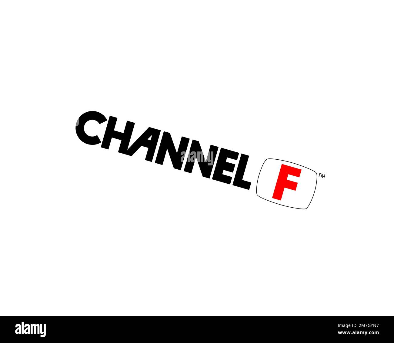 Fairchild Channel F, rotated logo, white background B Stock Photo - Alamy