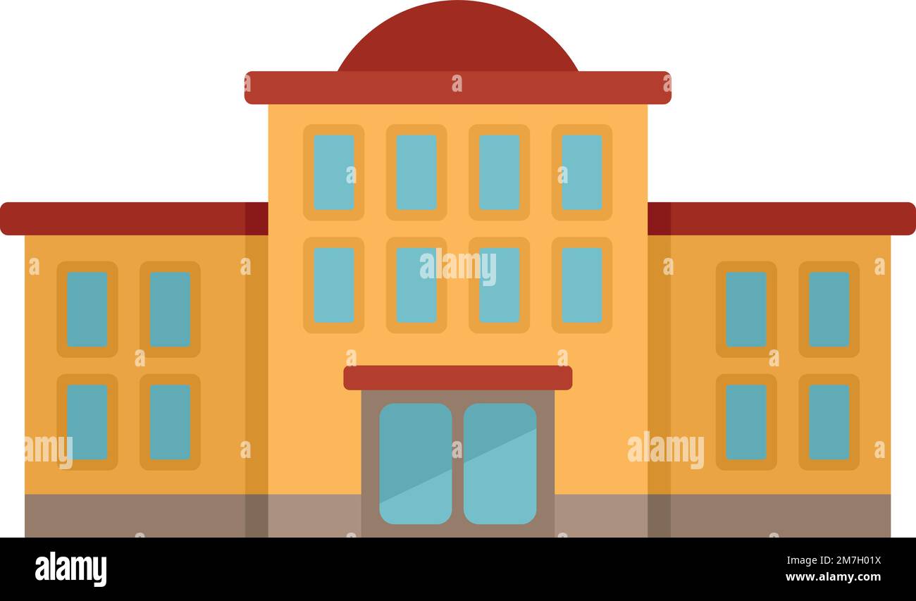 School building icon flat vector. Classroom exterior. City people ...