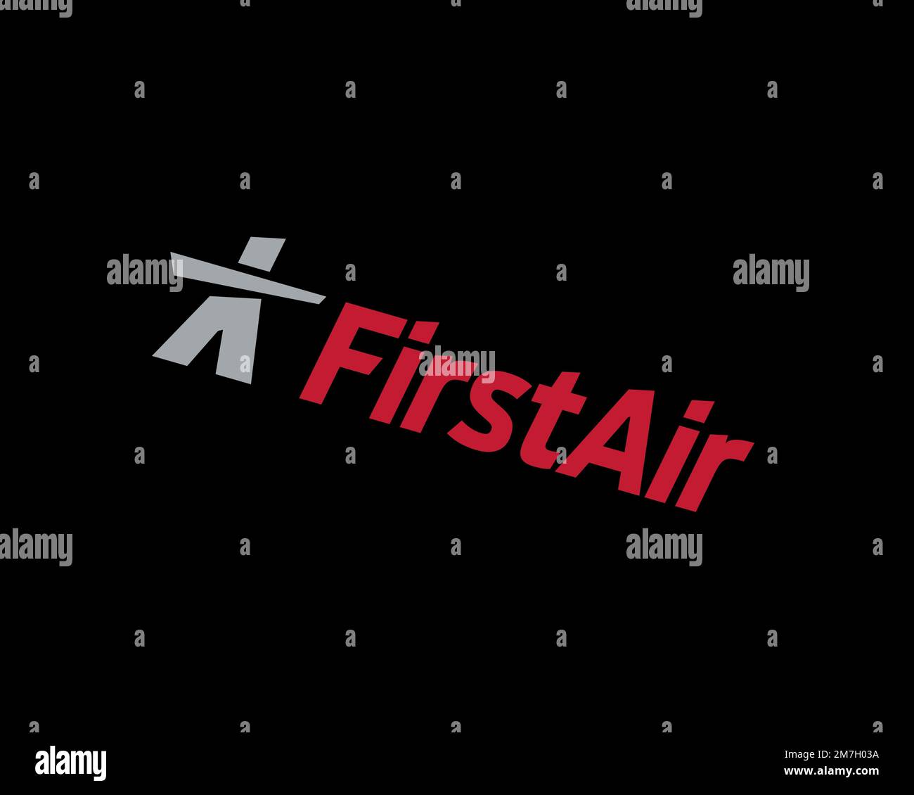 First Air, rotated logo, black background B Stock Photo - Alamy