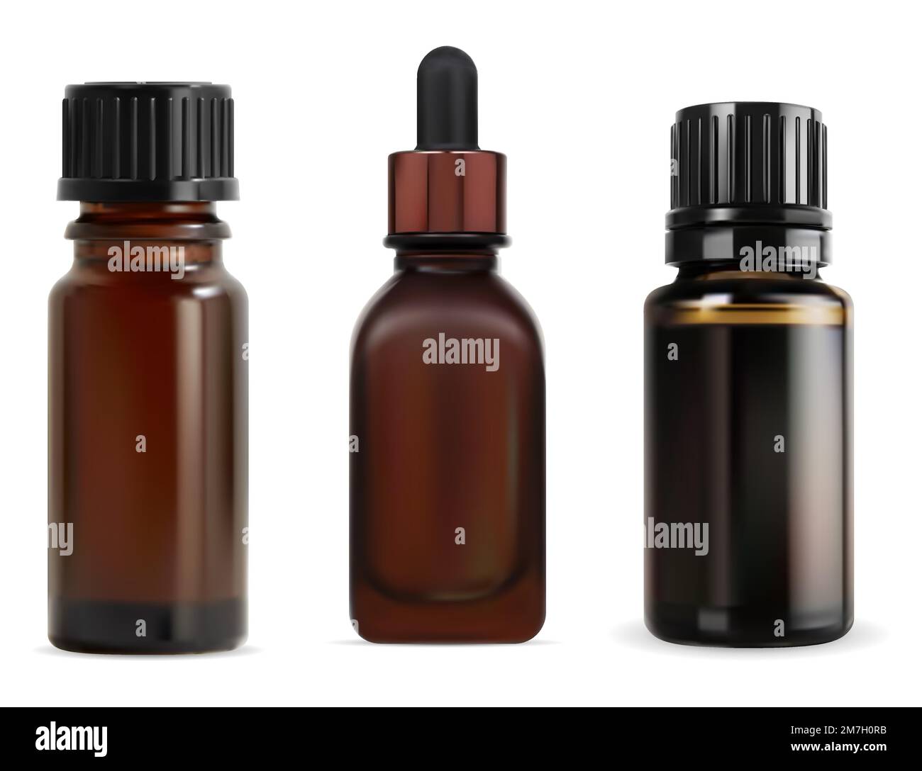 Essential oil bottle set. Brown glass aroma oil dropper flask. Natural ...