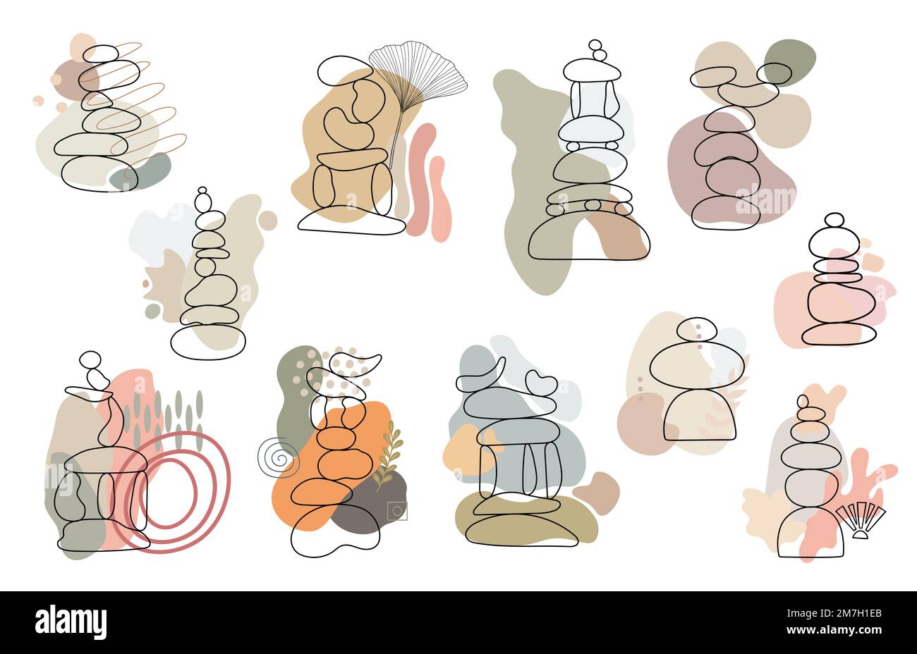 Zen stone cairns set in simple abstract doodle style vector ...