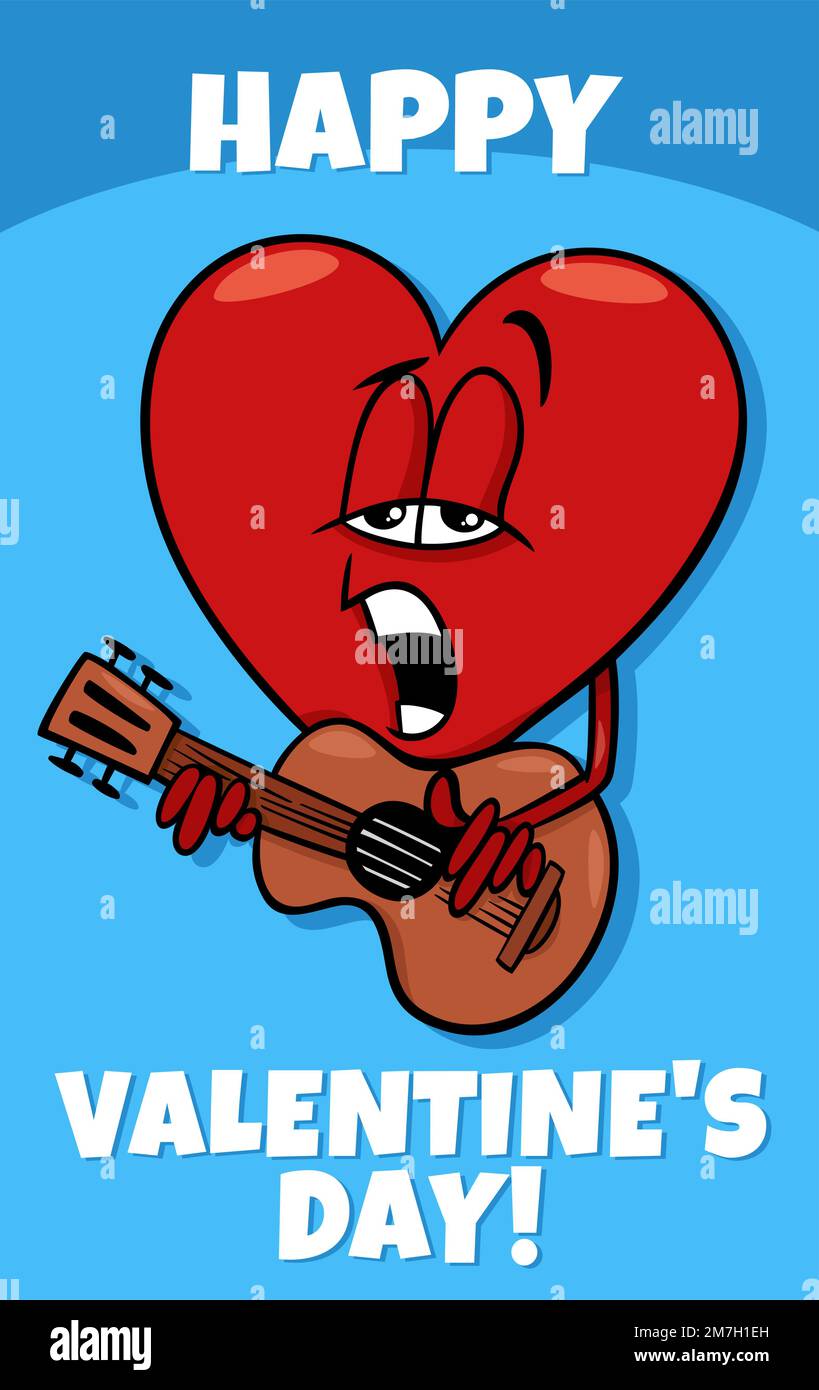 Valentines Day greeting card cartoon illustration with heart character ...