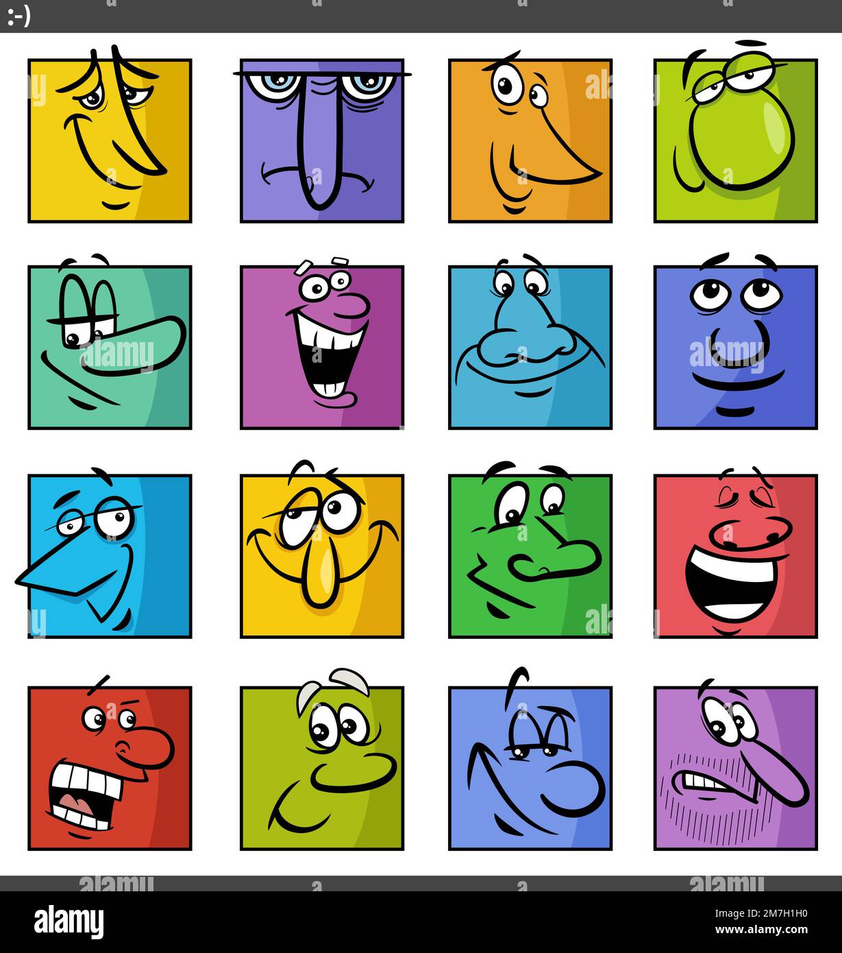 Cartoon illustration of funny comics faces or emotions colorful set ...