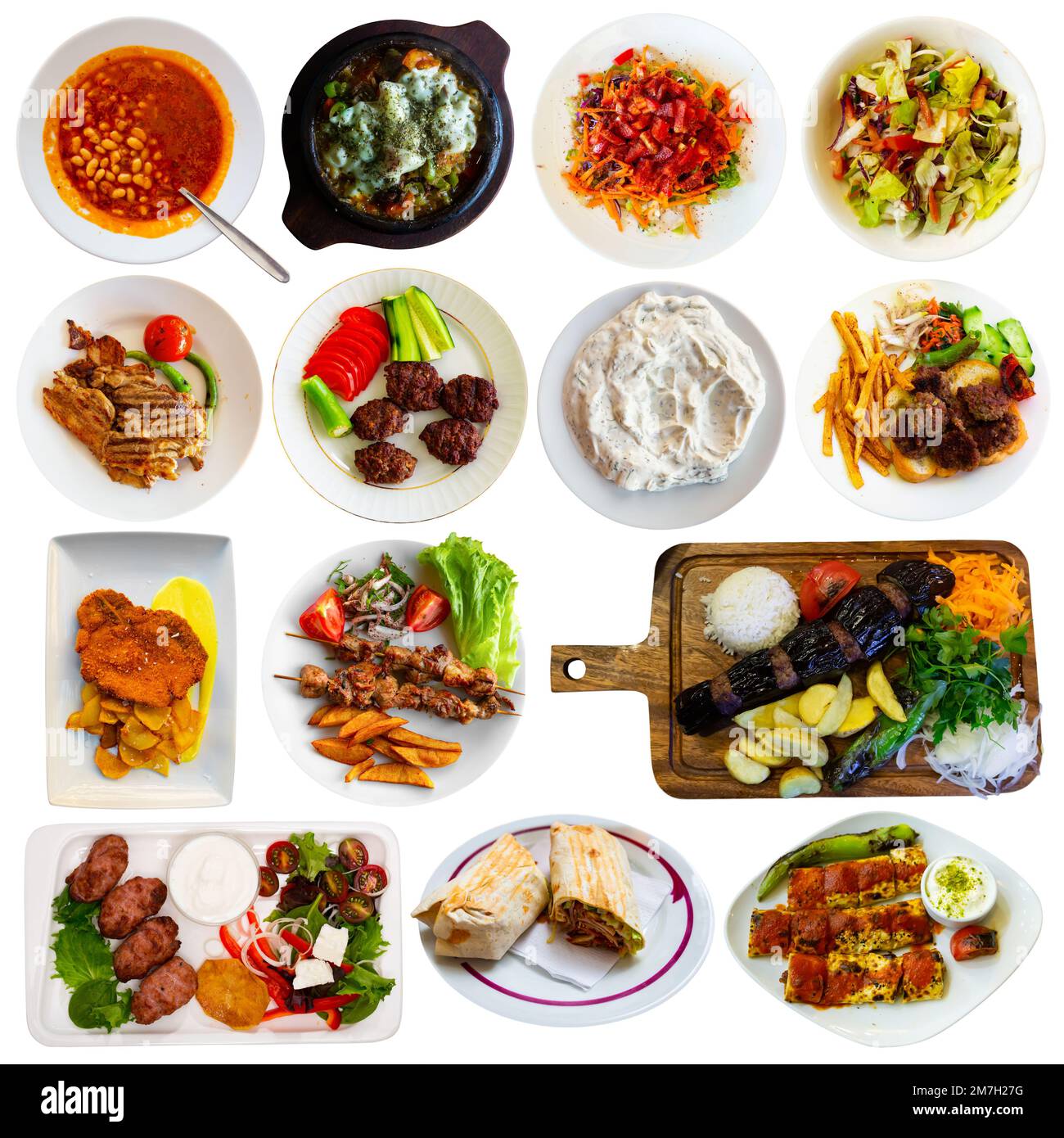 Turkish cuisine. Set of dishes of menu isolated on white background ...