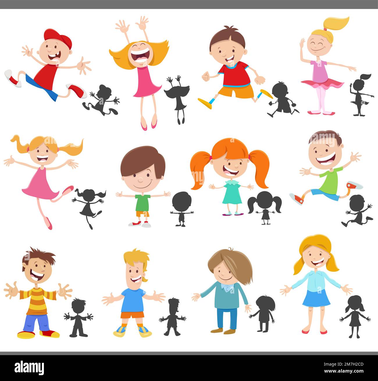 Cartoon illustration of happy children comic characters and their ...